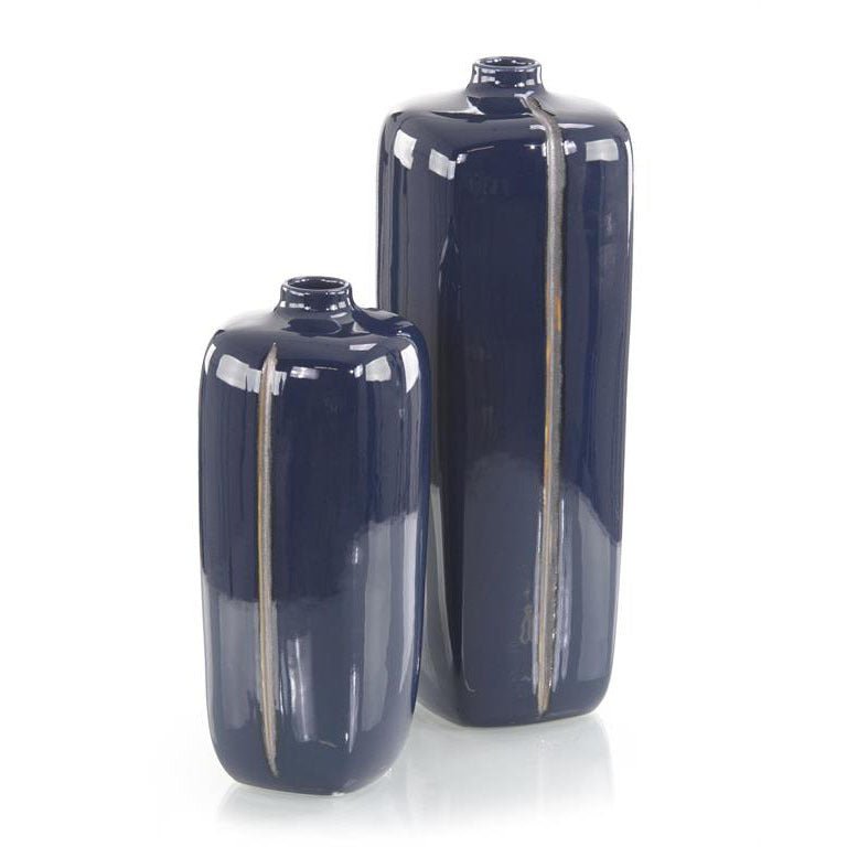 Two Sapphire Blue with Grey Porcelain Vases - Décor | Elegant Strand